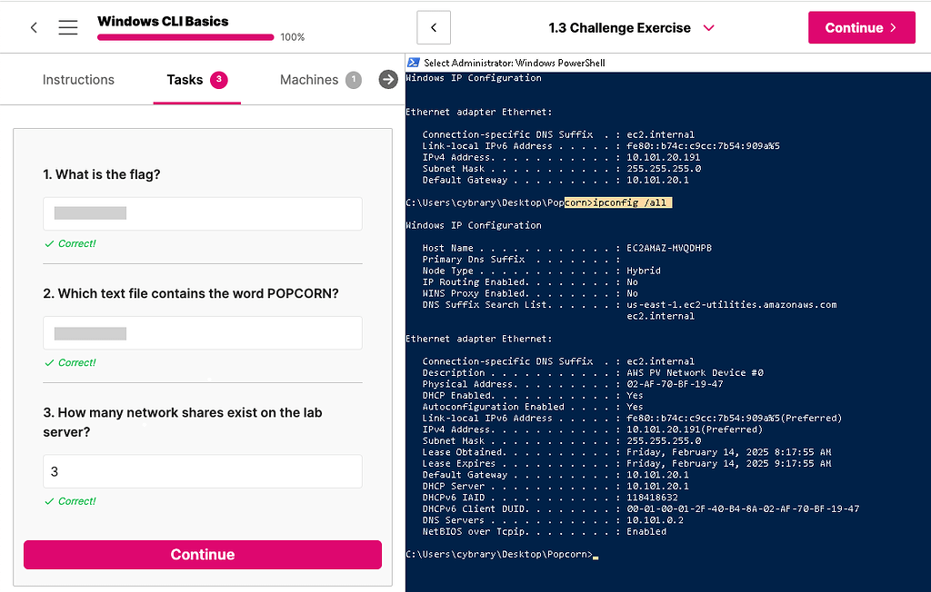 Windows CLI Basics 1.3 Challenge Exercise network - General - Cybrary