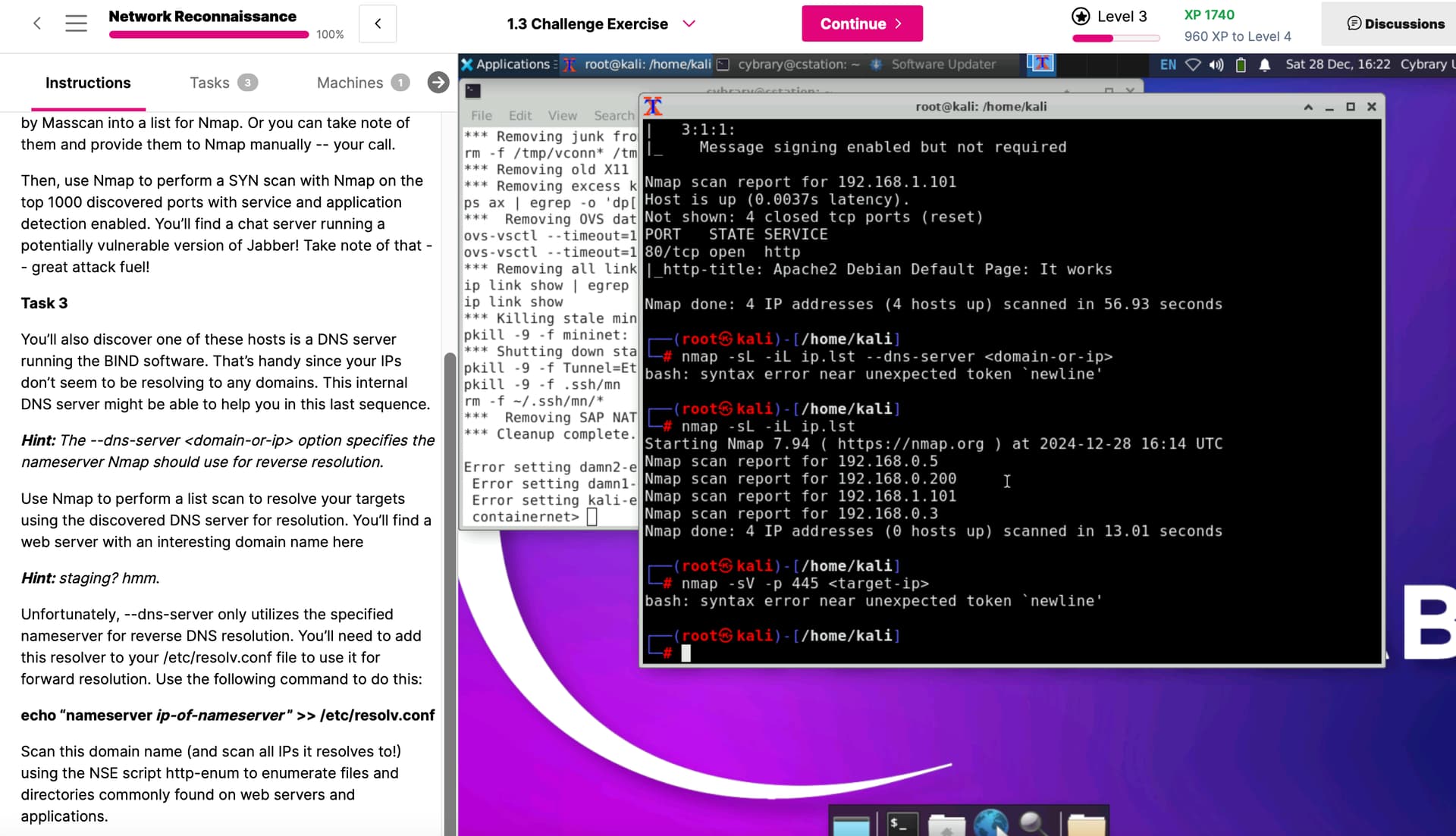 NMAP & Masscan issue with exercise 1.3 - IT and Cybersecurity Foundations - Cybrary
